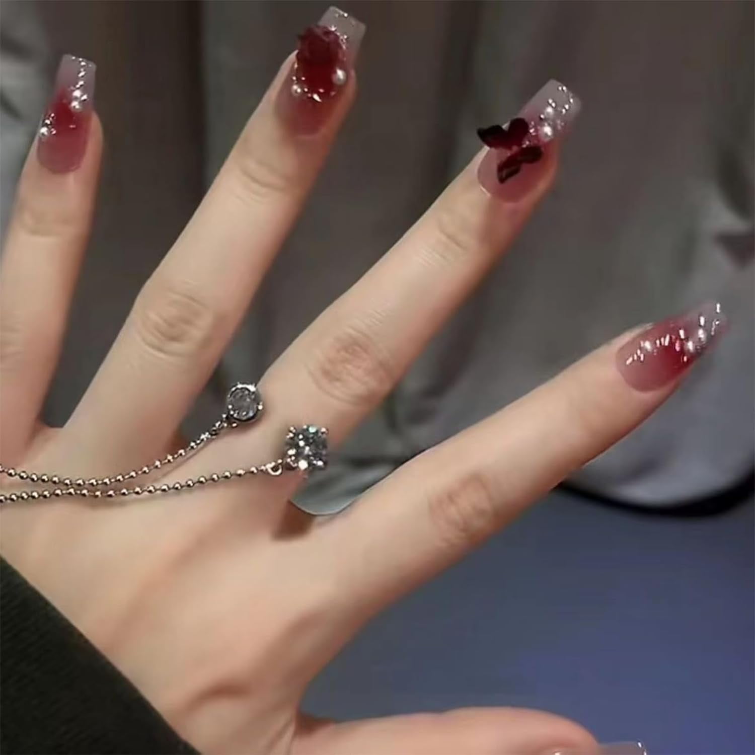 Desire Enterprise 24 Reusable Artificial Fake Nail Set maroon 3d ...