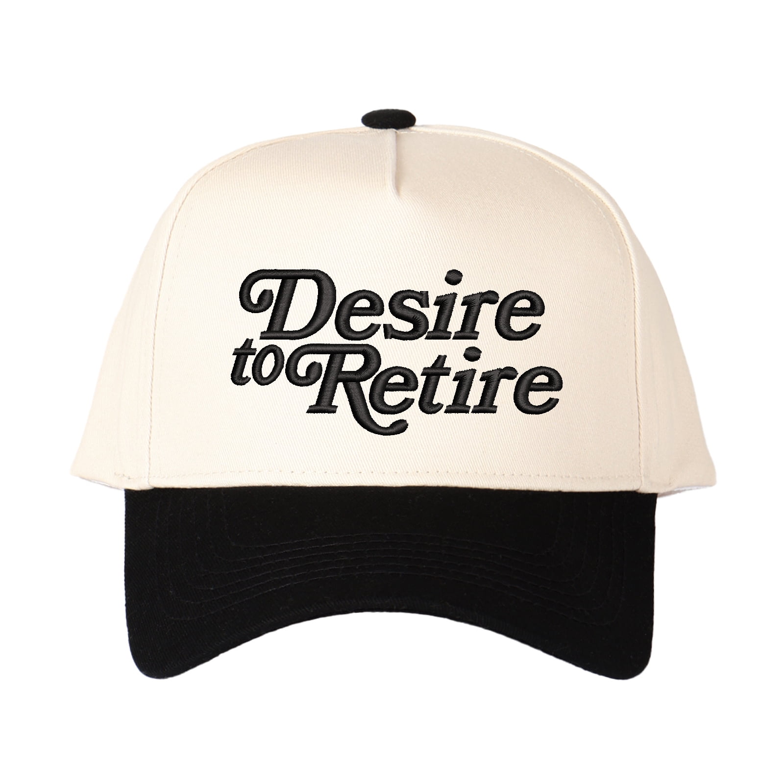 "Desire to Retire" Letter Embroidered Patchwork Trucker Hat ...