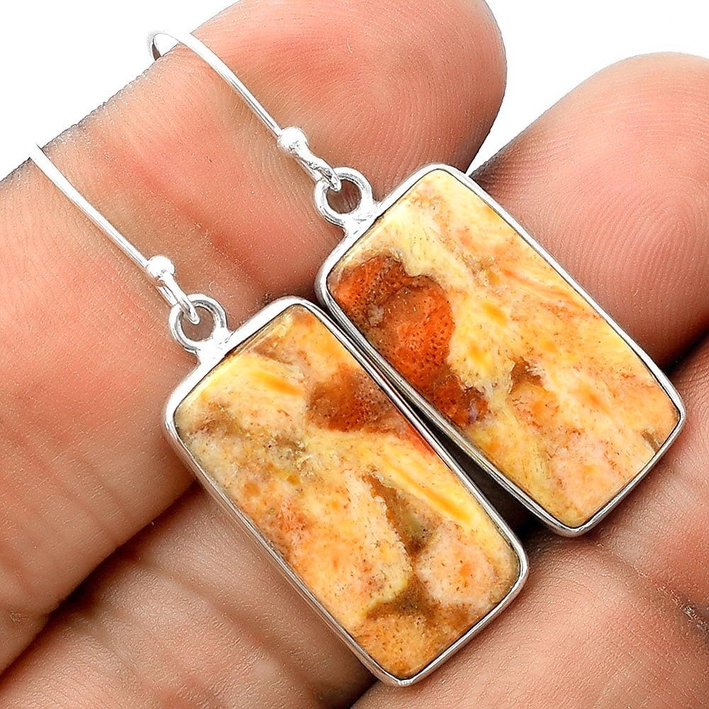 Desiregem Natural Coral Jasper 925 Sterling Silver Adult Women Earrings ...