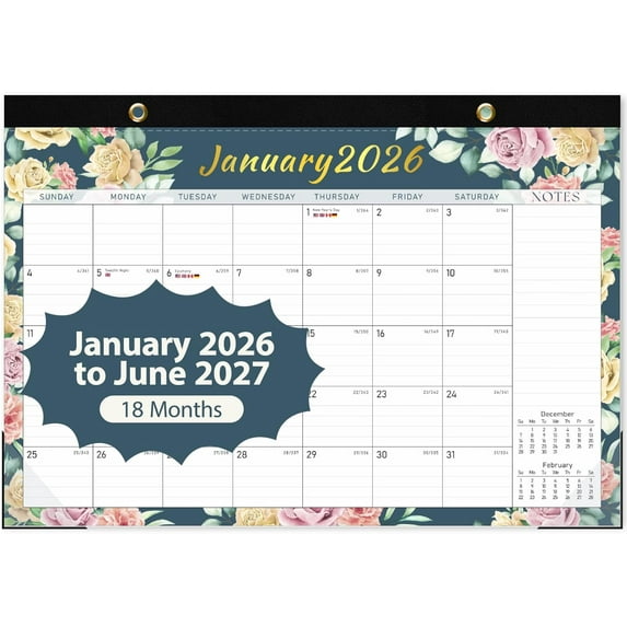 Desk 2026, Monthly Desktop Large (Jan 2026 - Jun 2027) 17" x 12" Wall ...