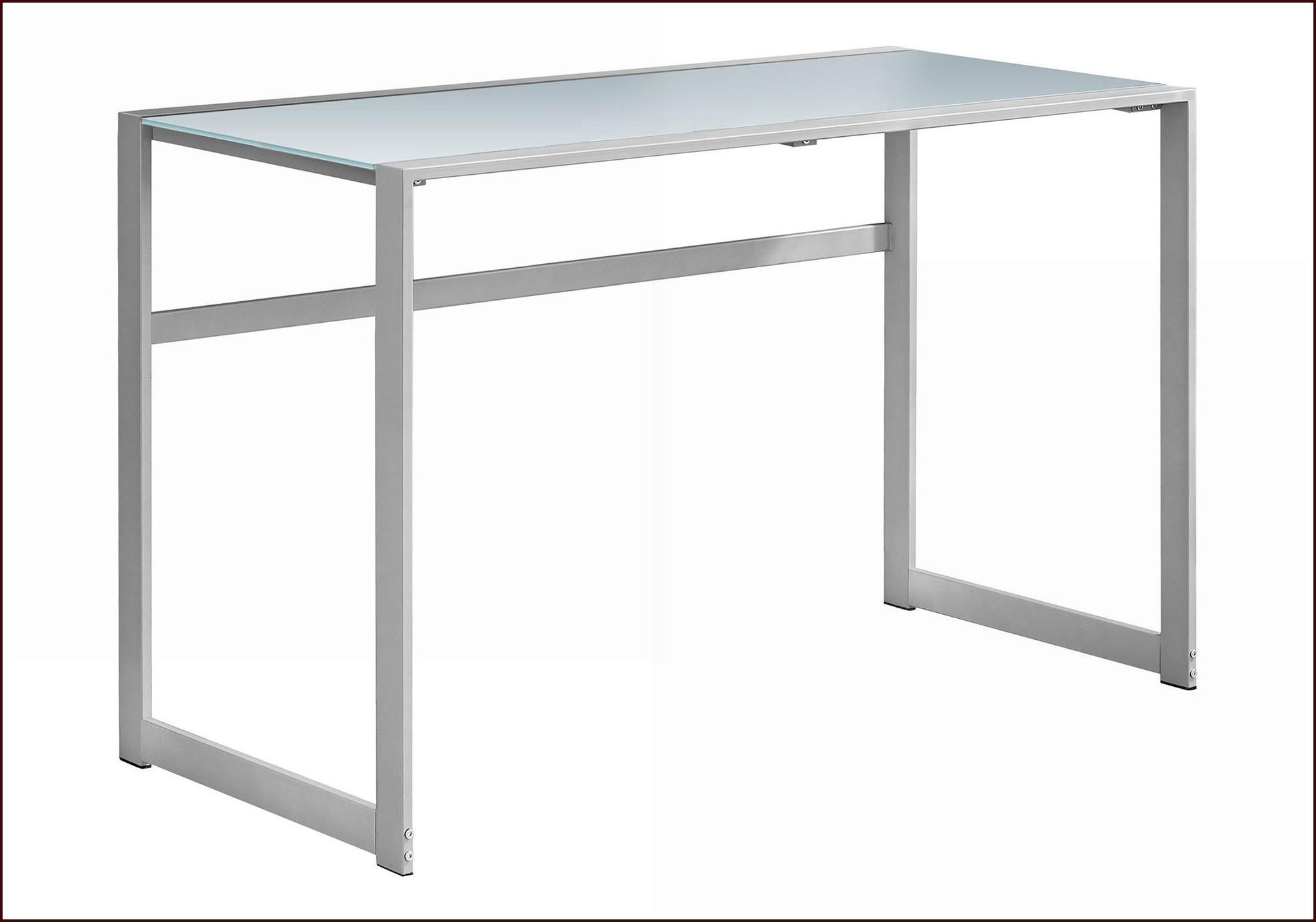Desk, 48”L Home Office Computer, Frosted White Tempered Glass Top, Grey ...