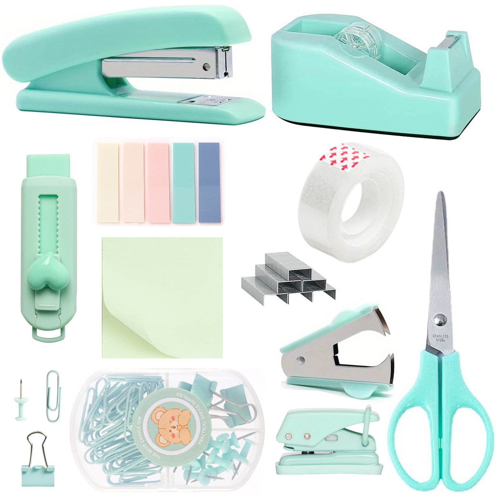 Desk Accessories Stapler, Tape Holder, Eraser, Index Stickers, Scissors ...