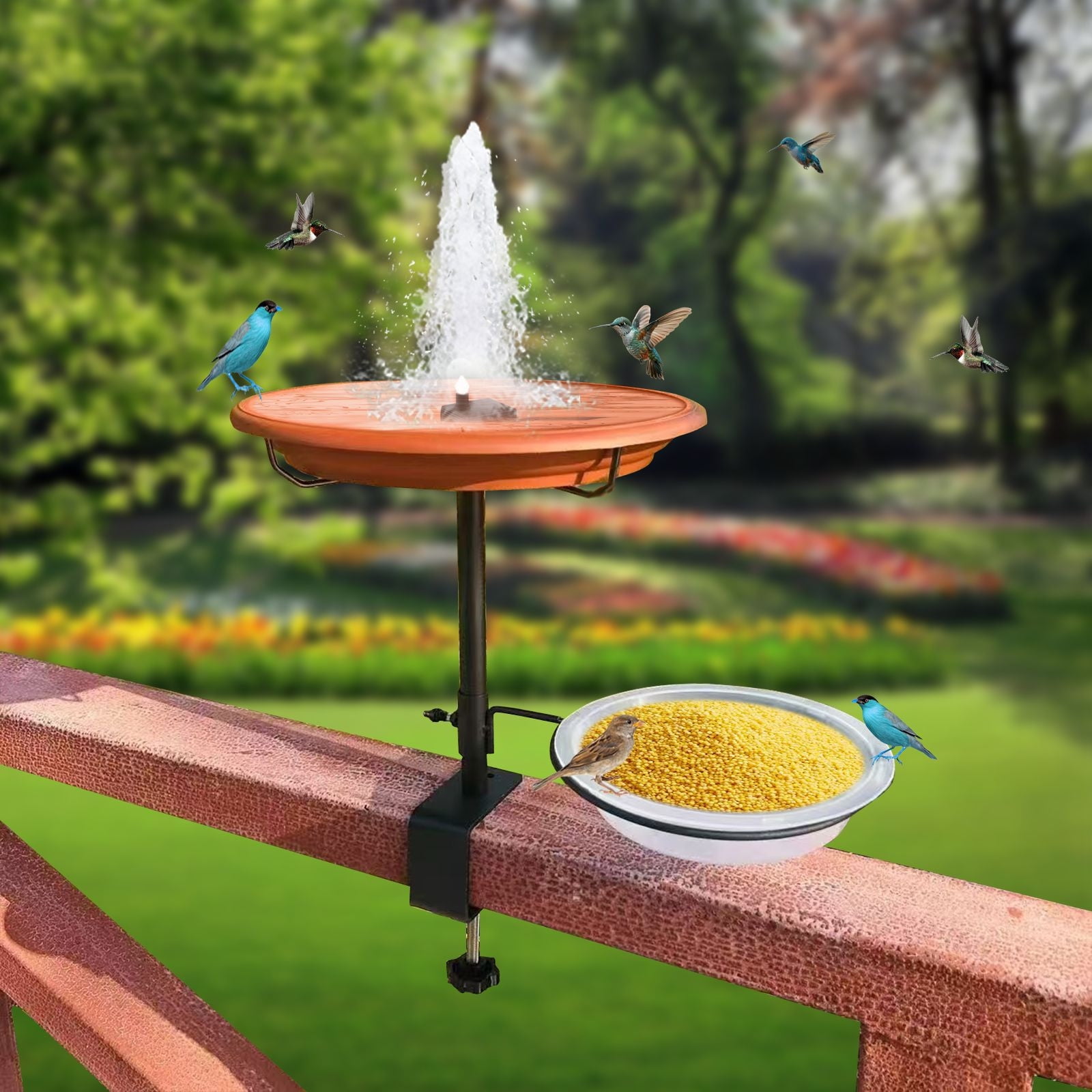 Desk Bird Bath, Detachable Bath Bowl with Sturdy Adjustable Clamp, Deck ...