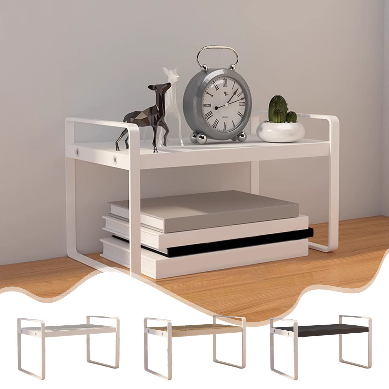 Desk Bookshelf, Iron Storage Rack, Double Layer Wooden Shelf, Modern ...