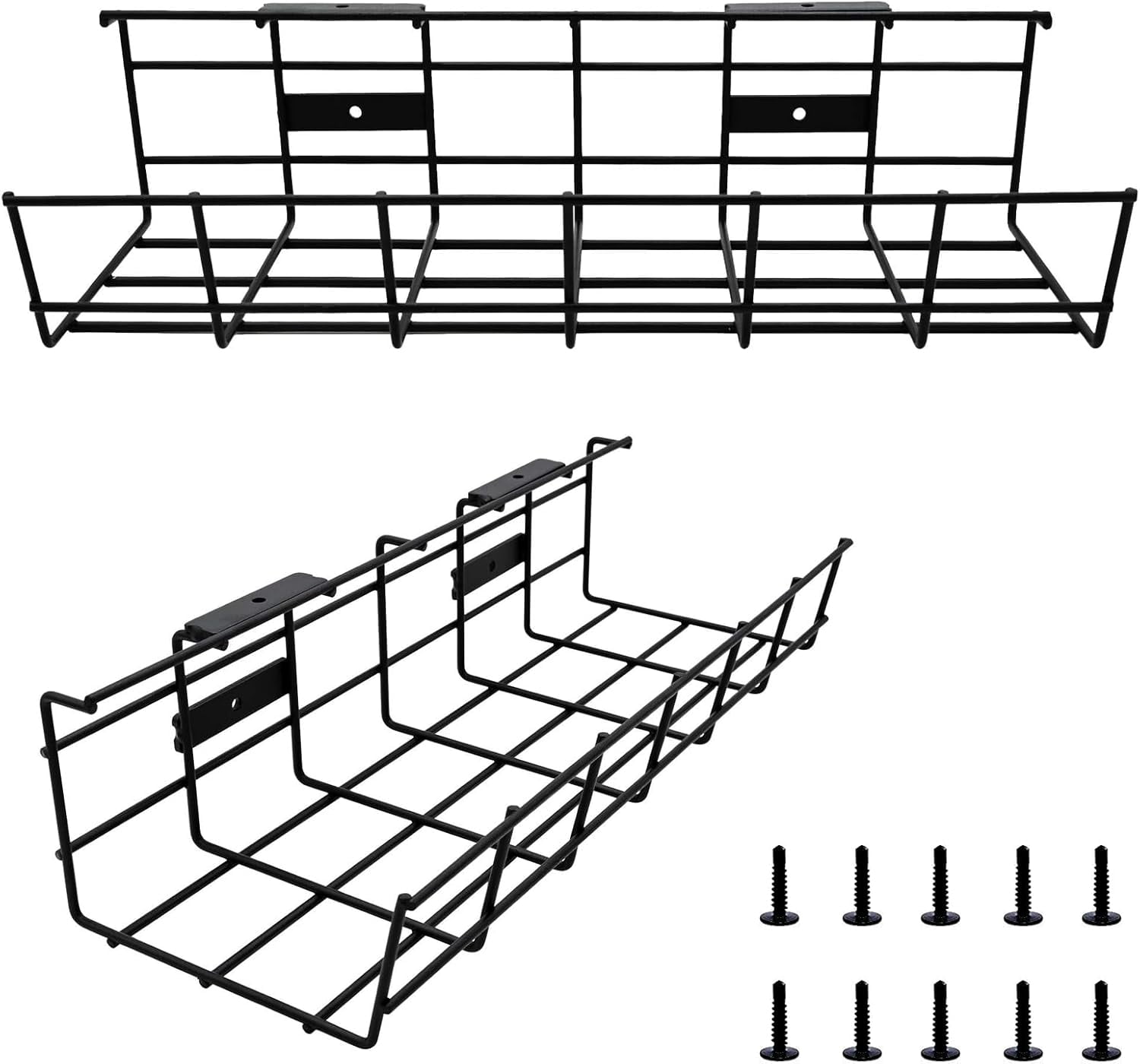 Under Desk Cable Management- 2 Pack Cord Organizer. Metal Wire Cable ...