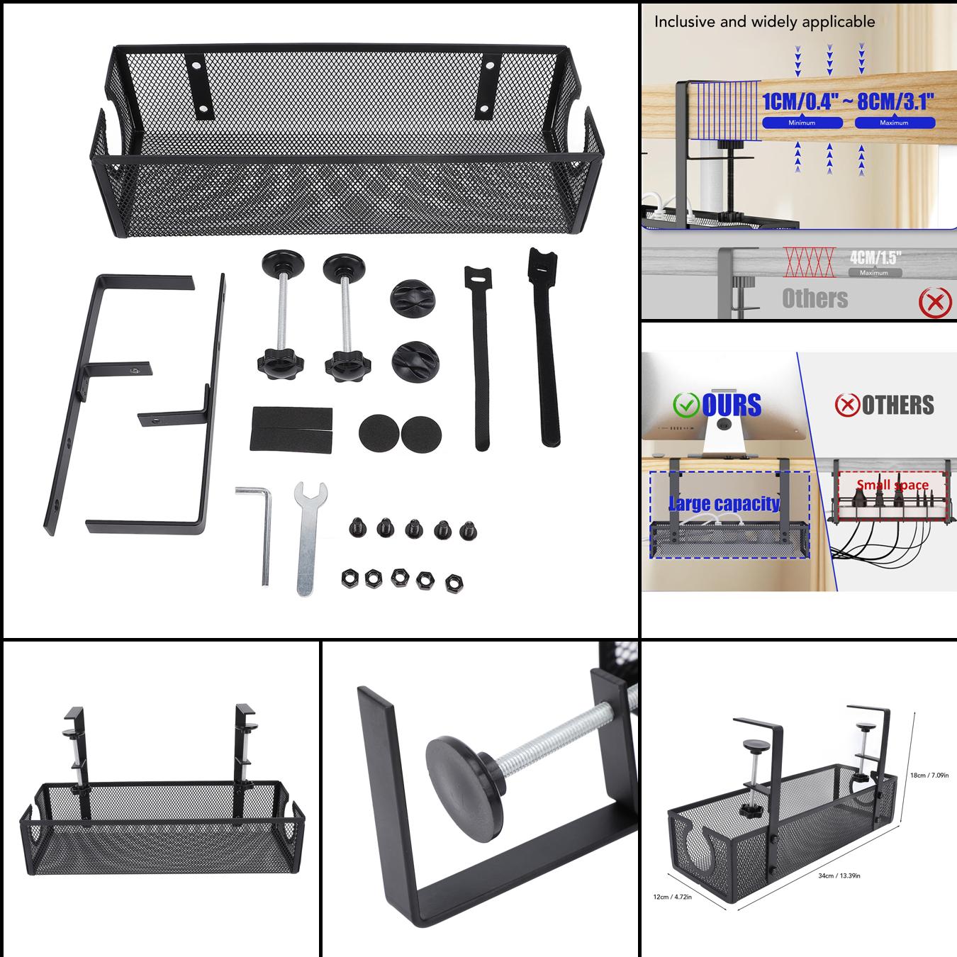 Under Desk Cable Management Tray - Metal Cord Organizer With Scratch ...