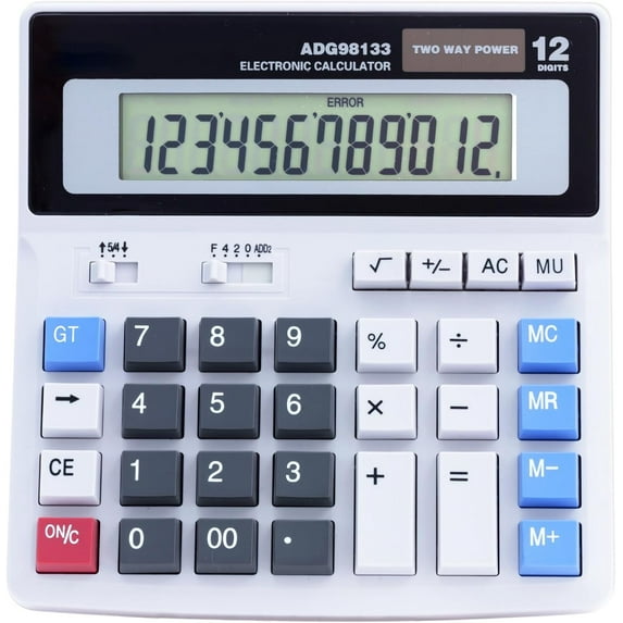 Desk Calculator 12 Digit Extra Large LCD Display, Dual Solar Power and ...