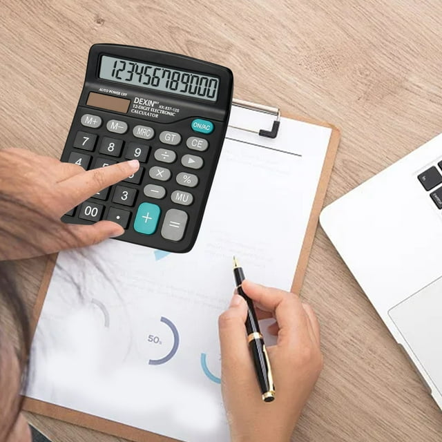 Desk Calculator 12 Digit Office Calculators with Large LCD Display, Dual Solar Power and Battery ...