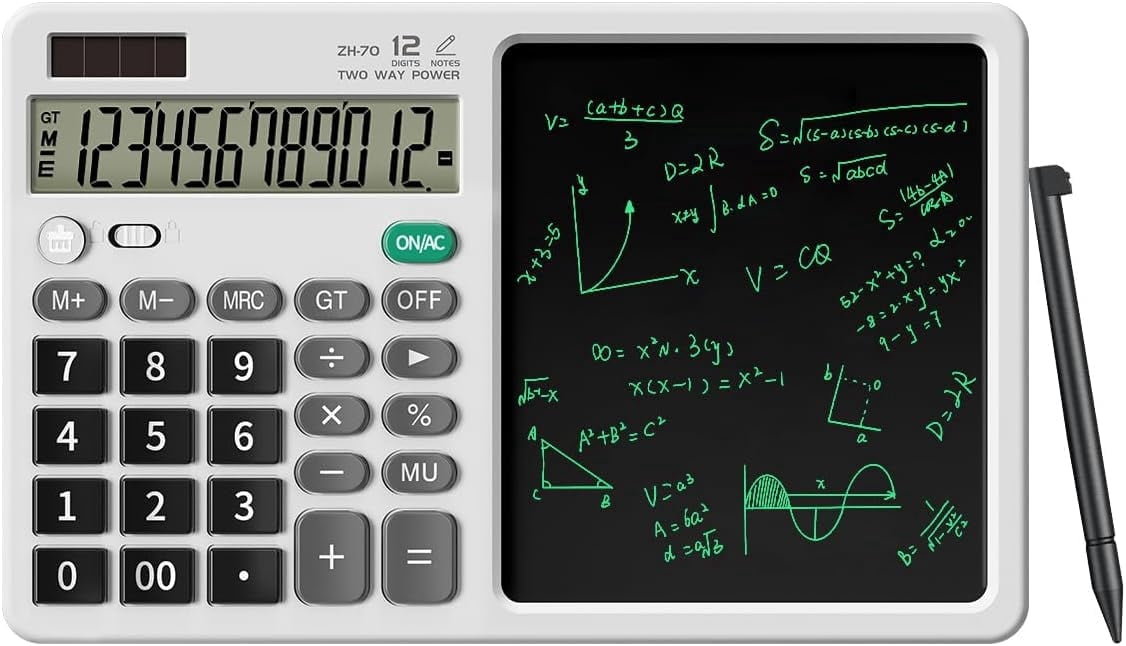 Desk Calculator with Erasable Writing Pad, 12-Digit Wide Screen Display ...