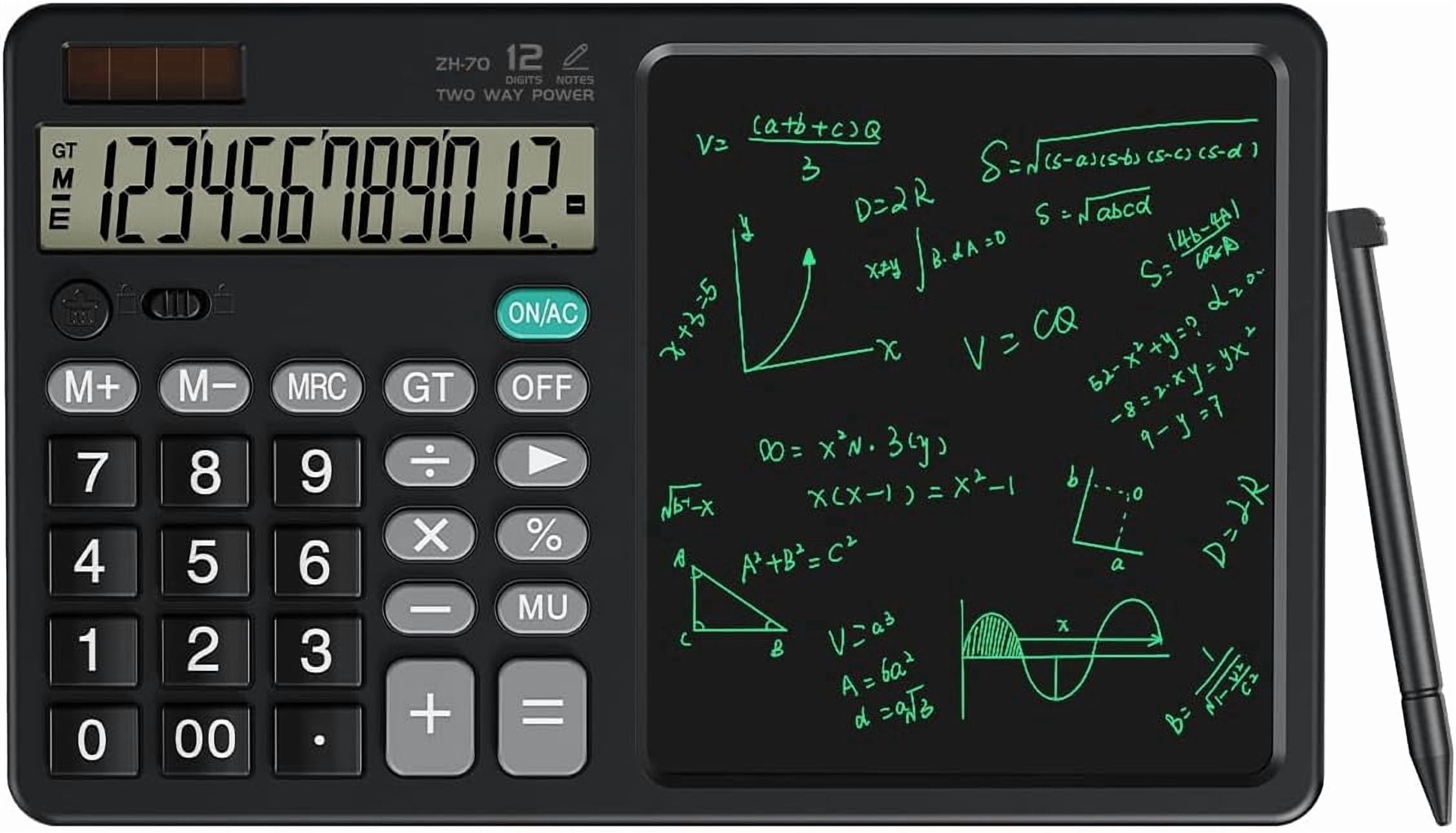 Desk Calculator with Erasable Writing Pad, 12-Digit Wide Screen Display ...