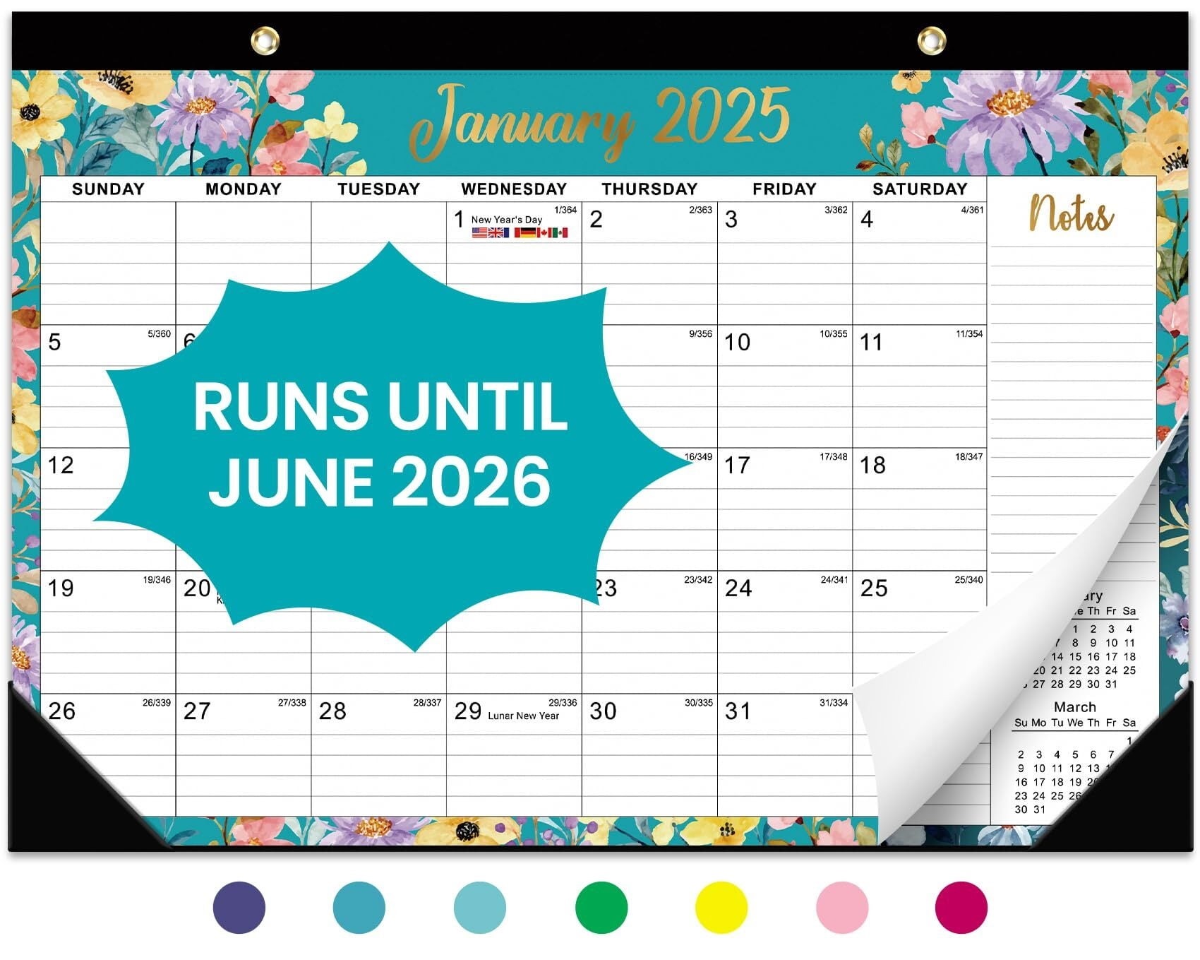 Desk Calendar 2025, 18 Months Calendar Runs from January 2025 to June 2026 - Large 17" x 12 ...