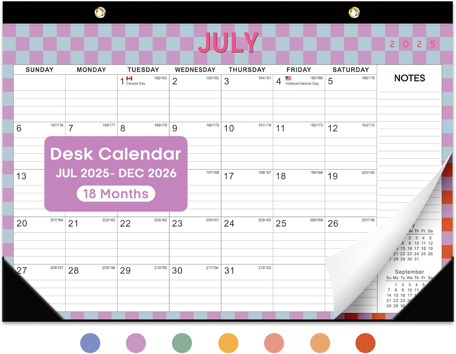 Desk Calendar 2025-2026, 18 Months Calendar Runs from July 2025 to Dec ...