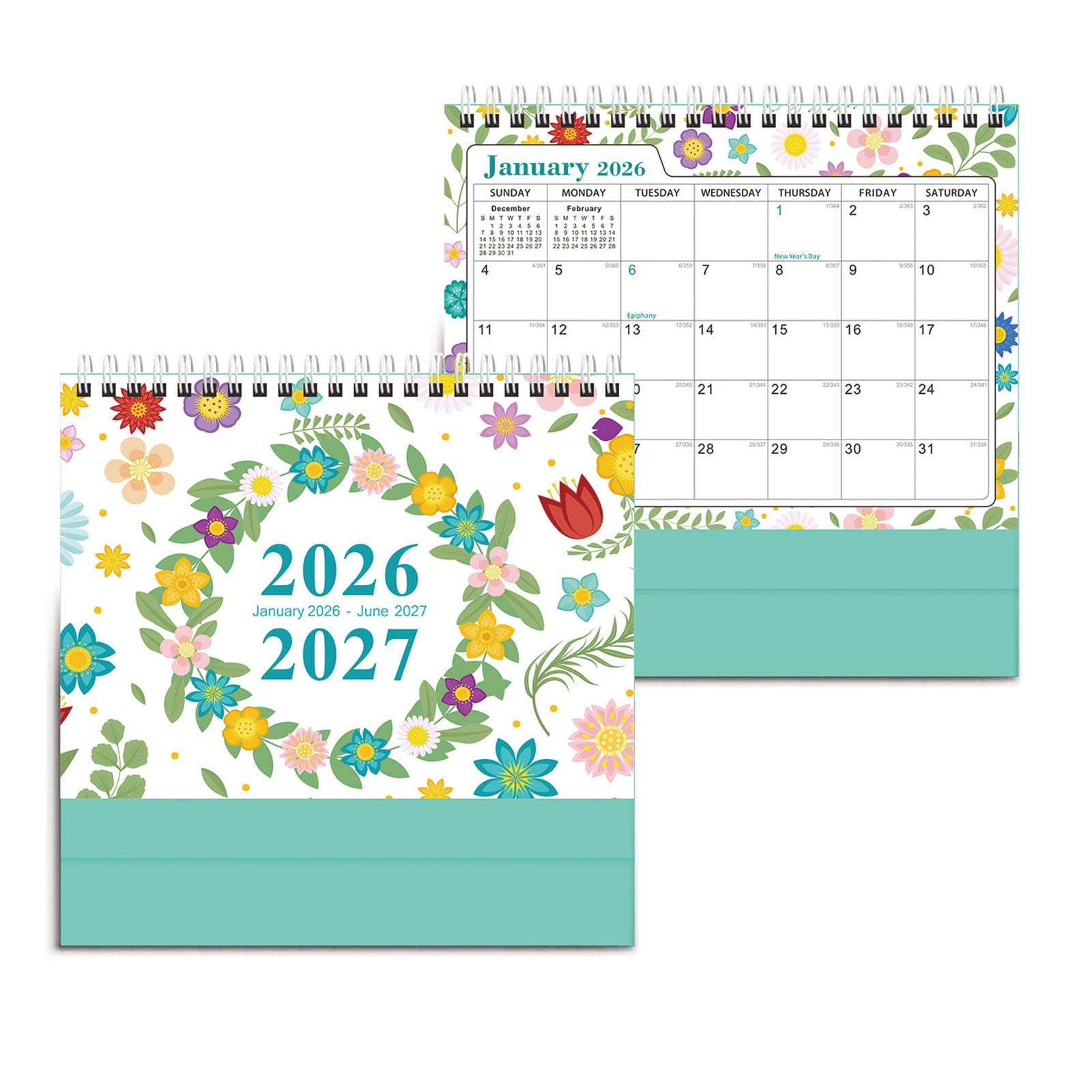 Desk Calendar 2026-2027, Floral Mini Calendar (January 2026 - June 2027 ...