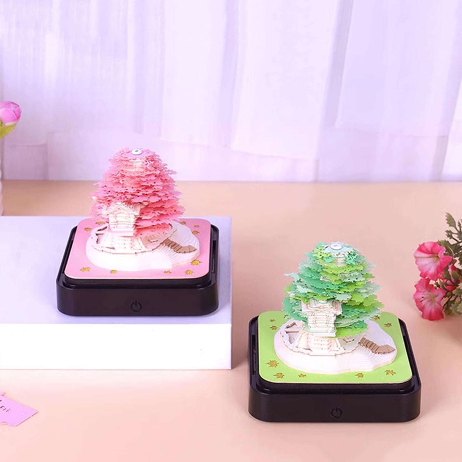 Desk Calendar 3D 2024 Calendar Memo Pad with LED Lights House Sculpture ...