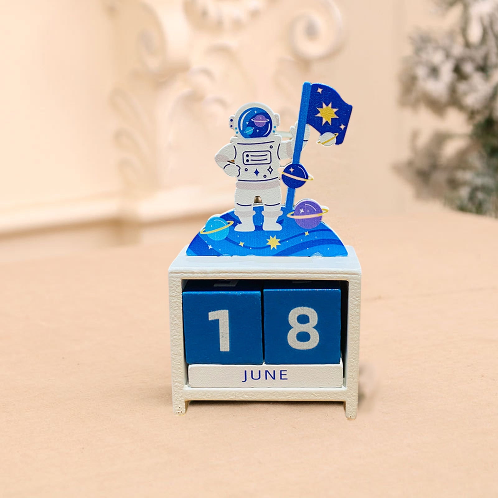 Desk Calendar, Wooden Block Perpetual Calendar Month Date Display ...