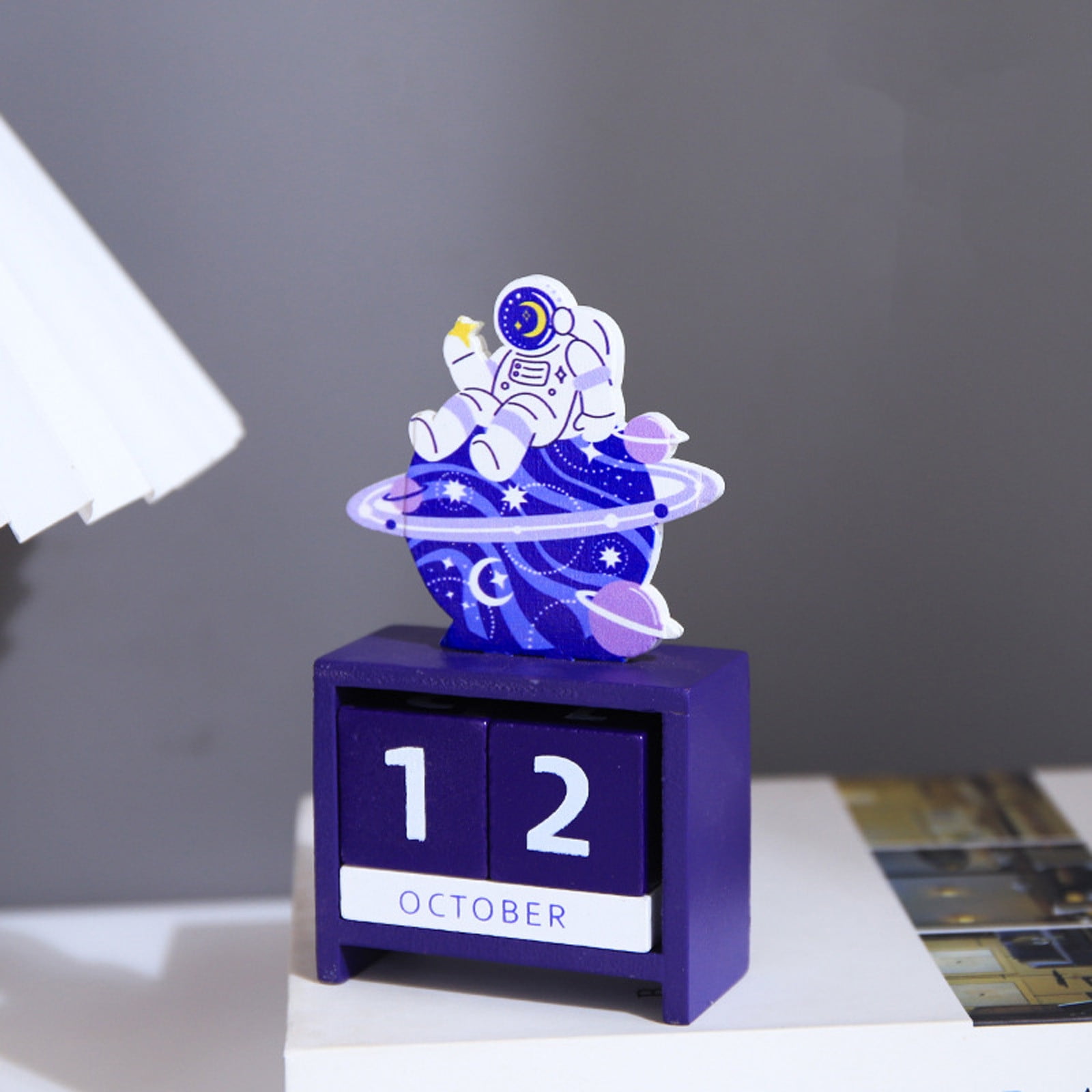 Desk Calendar, Wooden Block Perpetual Calendar Month Date Display ...