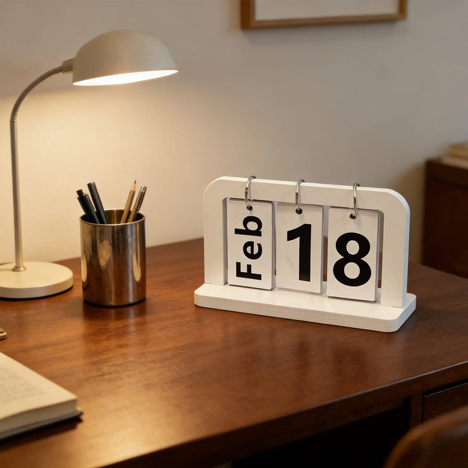 Desk Calendar with Date Flipper for Office & Home, Compact Wooden ...