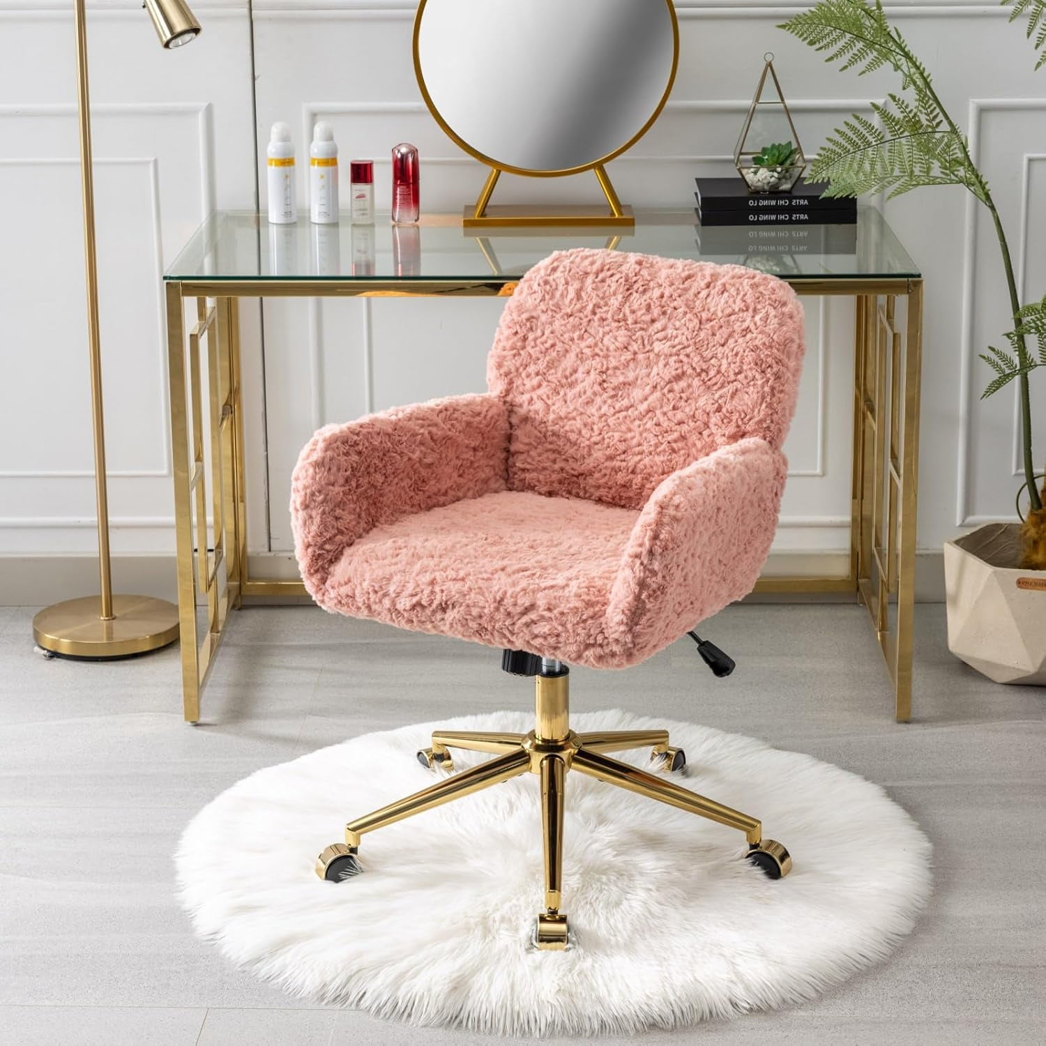 Desk Chair Faux Fur Task Chair,Modern Cute Accent Armchair Office Chair ...