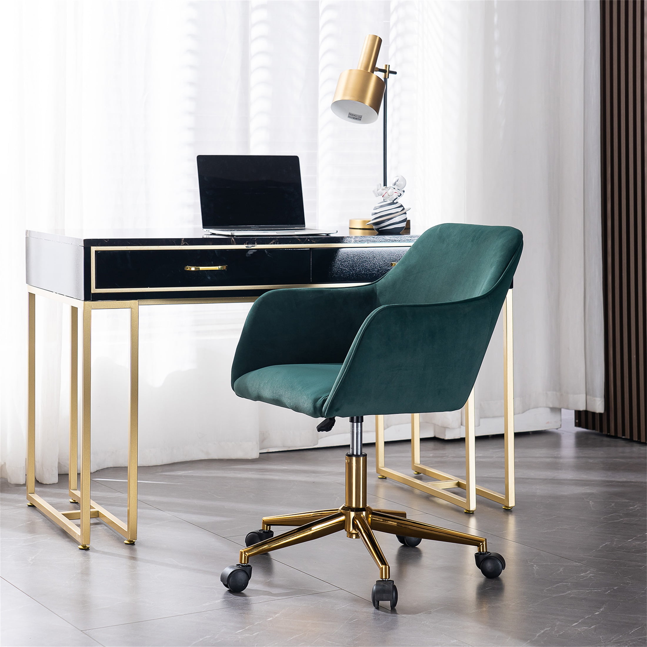 PORKISS Desk Chair Modern Velvet Fabric 360 Swivel Height Adjustable Comfy Upholstered Leisure Arm Accent Chair Dark Green Walmart