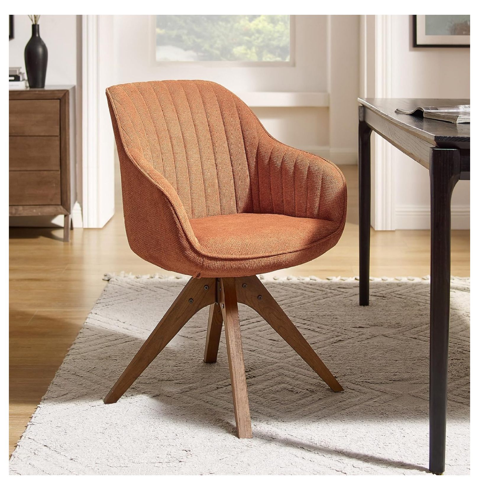 Desk Chair No Wheels, Century Modern Office Chair, Swivel Accent Chair ...