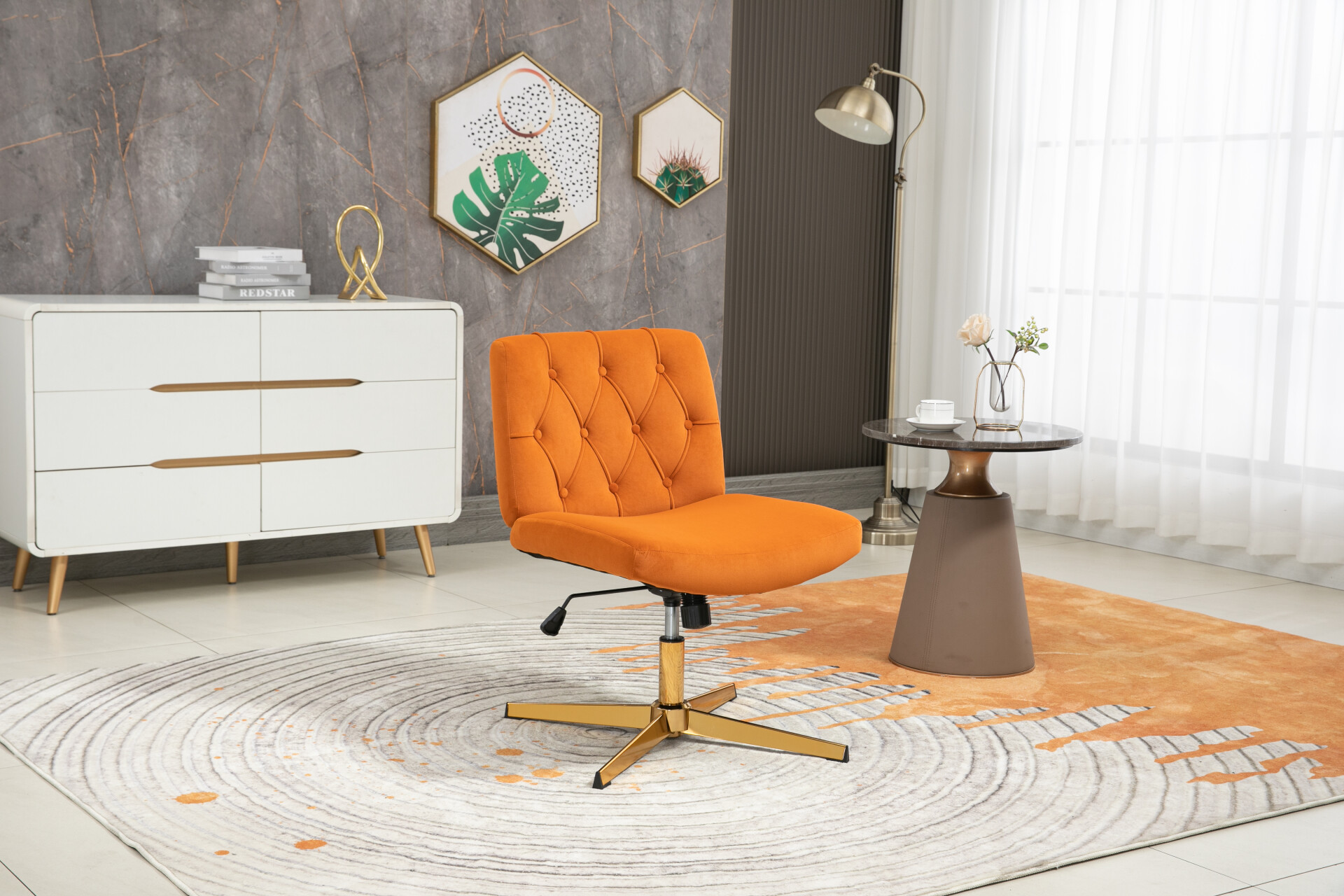 Desk Chair No Wheels, PU Armless Office Chair with 360° Swivel and ...