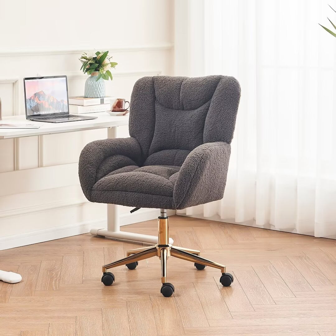 Desk Chair with Wheels and Arms Teddy Sherpa Comfortable Desk Chair for ...