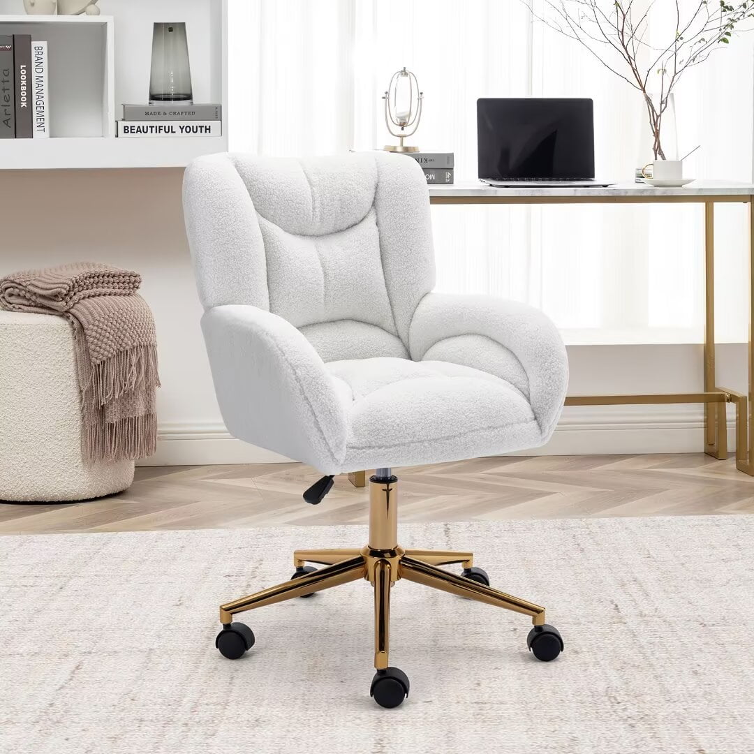 Desk Chair with Wheels and Arms Teddy Sherpa Comfortable Desk Chair for ...