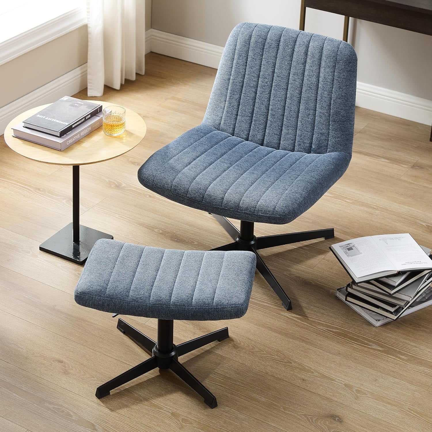 Desk Chair No Wheels - with Ottoman and Lumbar Pillow, Armless Office ...