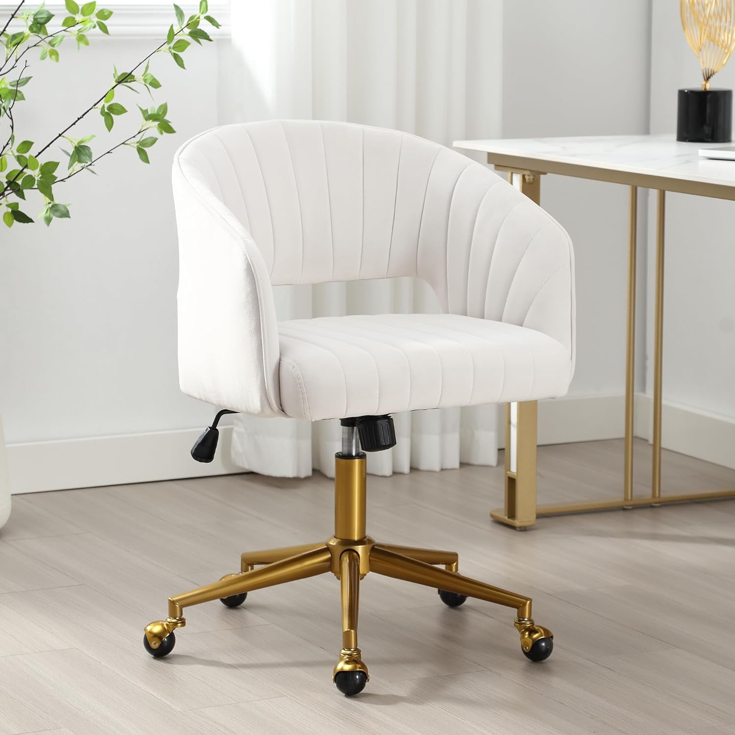Desk Chair with Wheels, Velvet Home Office Chair, Swivel Armchair Gold ...
