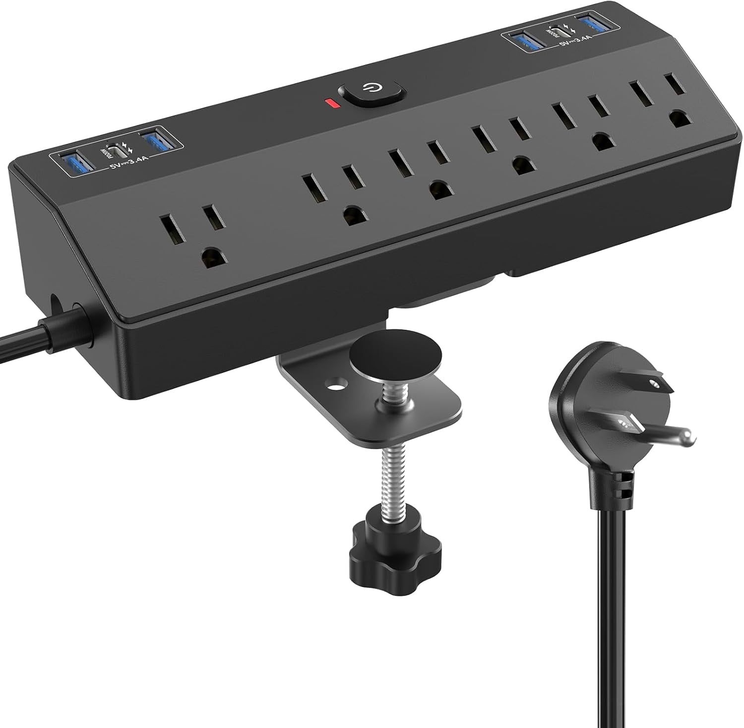 Desk Clamp Power Strip with 40W Station, 10FT Flat Plug Desk Mount ...