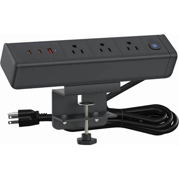 Desk Clamp Power Strip with 65W -C& A Ports 3 AC Outlet, Nightstand ...