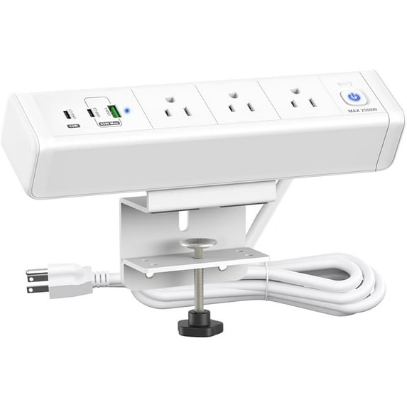 Desk Clamp Power Strip with 65W -C& A Ports 3 AC Outlet, Nightstand ...