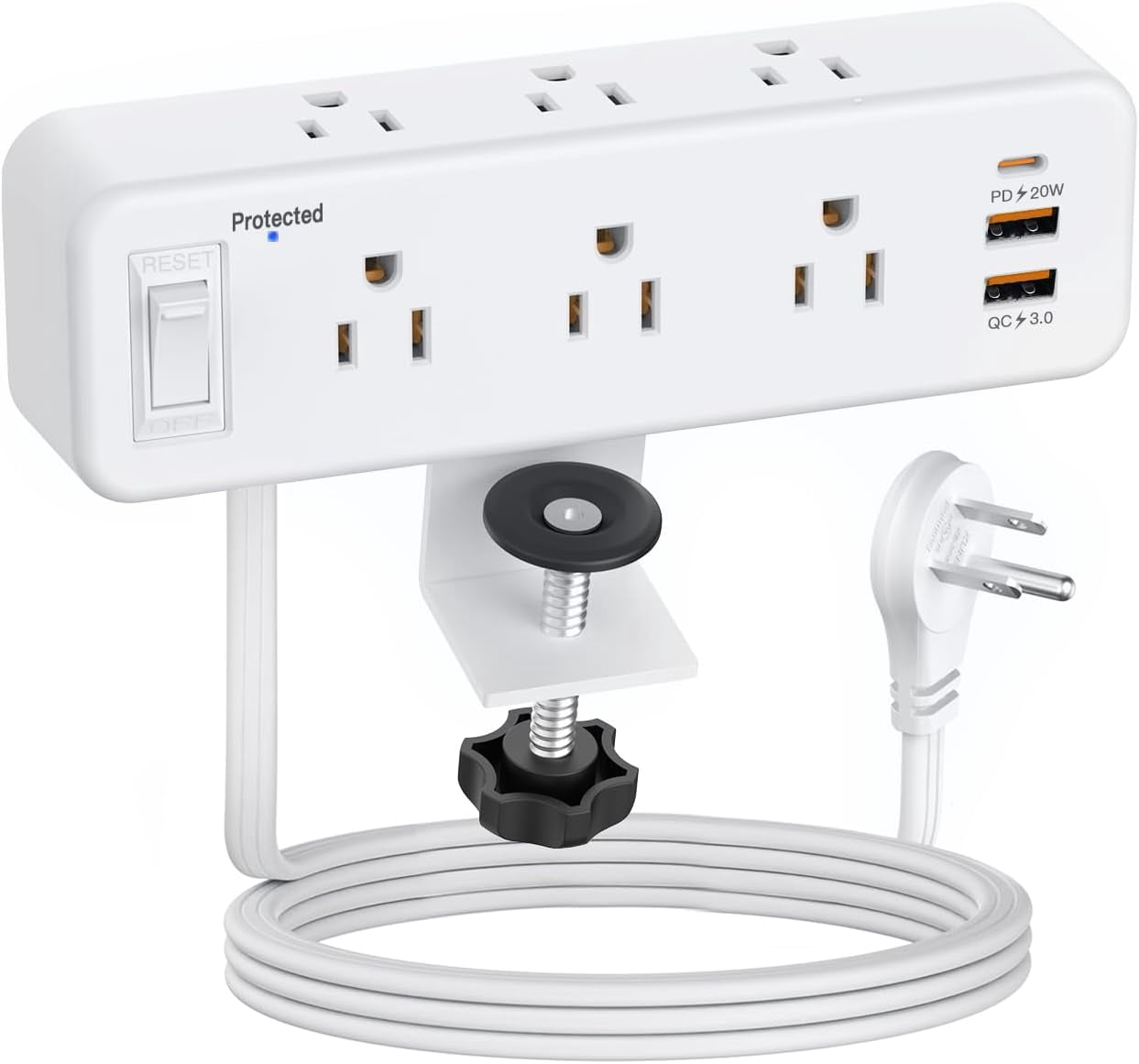 Desk Clamp Power Strip with PD 20W USB C, Desktop Edge Mount Surge ...