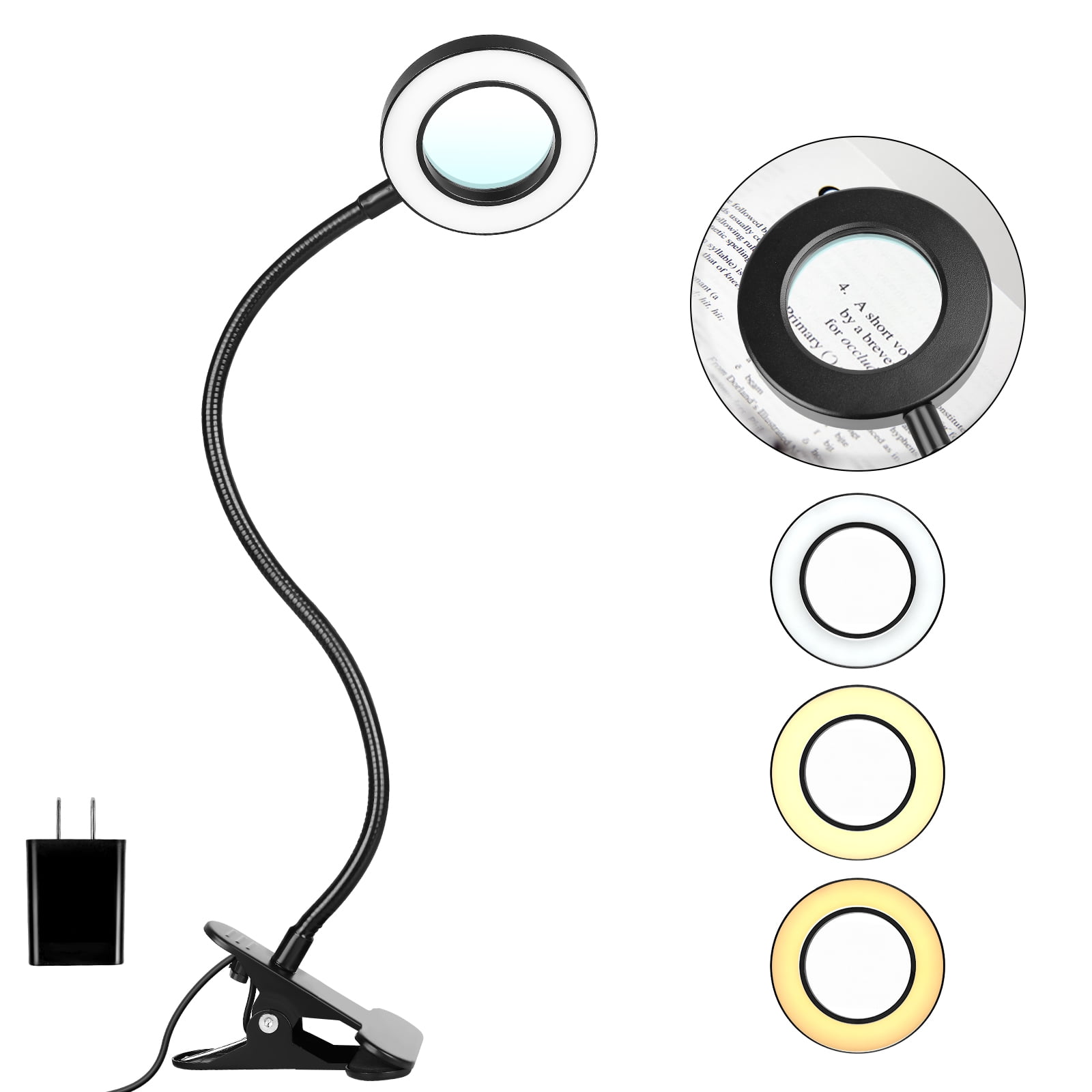 Desk Clip on Lamp with 5X Magnifying Glass, 10 Dimmable Brightness 3 ...