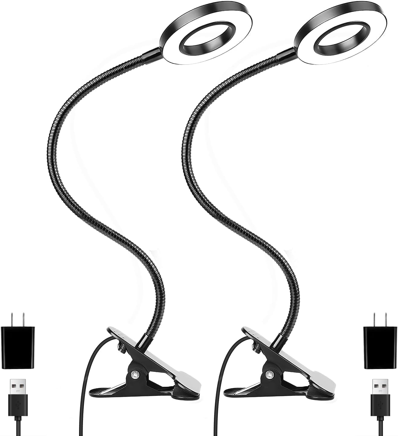 Desk Clip on Lamp for Reading Home Office, with 5V 2A Adapter, 10 ...