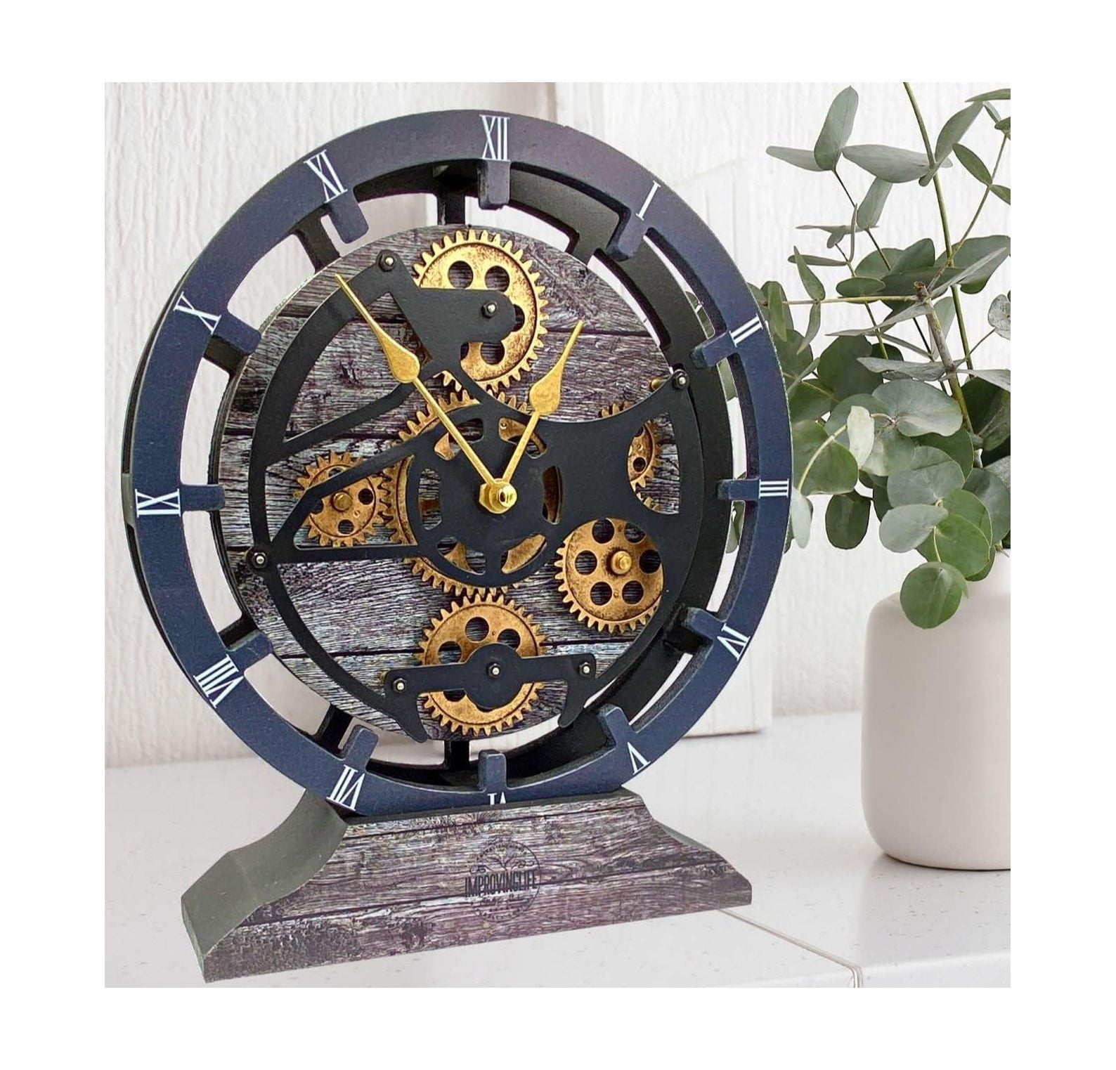 Desk Clock 10 inches with Real Moving Gears Convertible into Wall Clock ...
