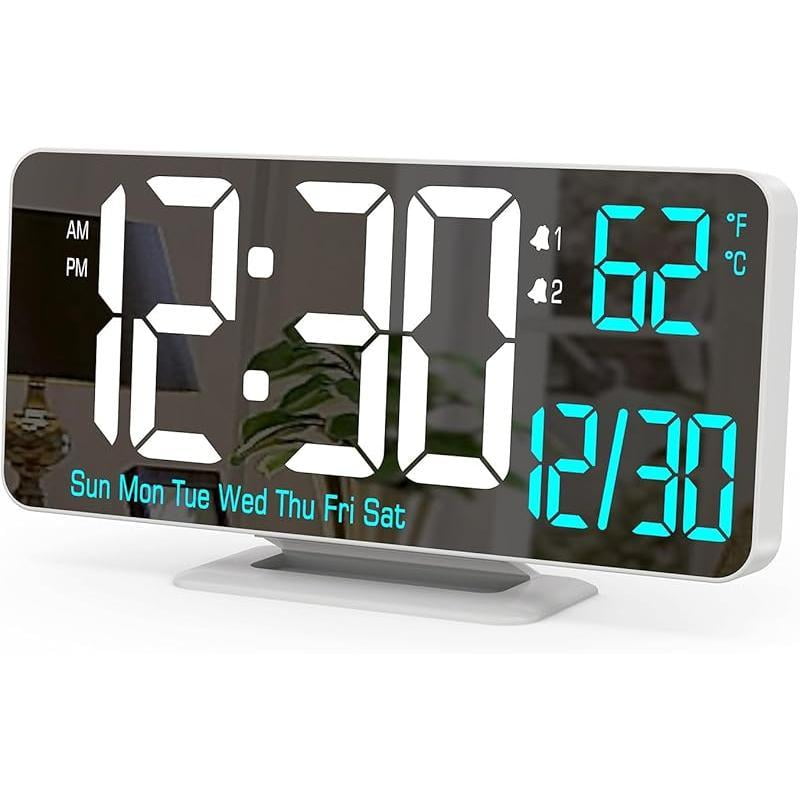 Desk Clock 6.7in Black Digital Alarm Clock with Dual Alarm, Dimming ...