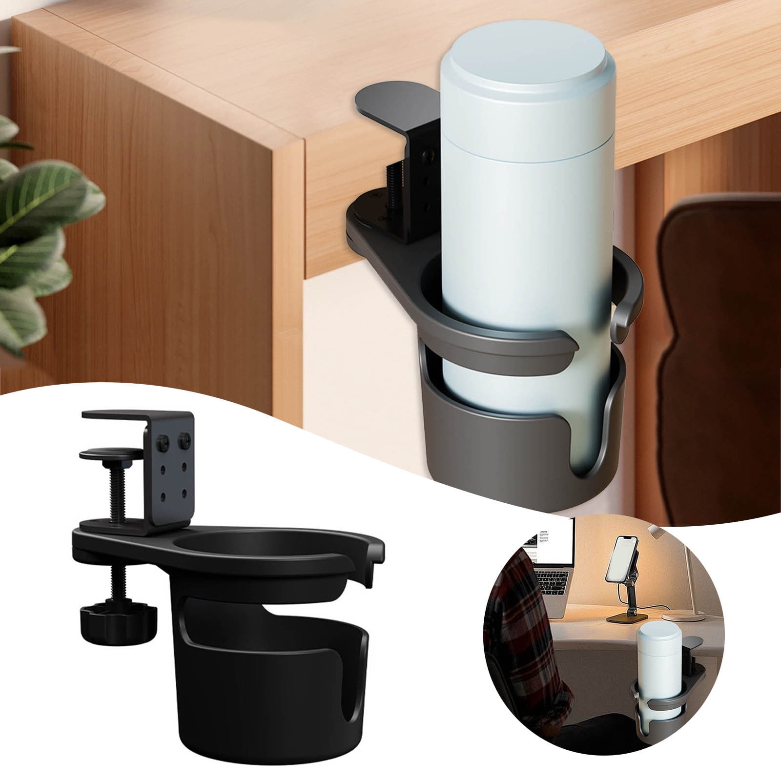 Desk Cup Holder Anti Spill 180° Rotating Under Table Water Bottle Stand ...
