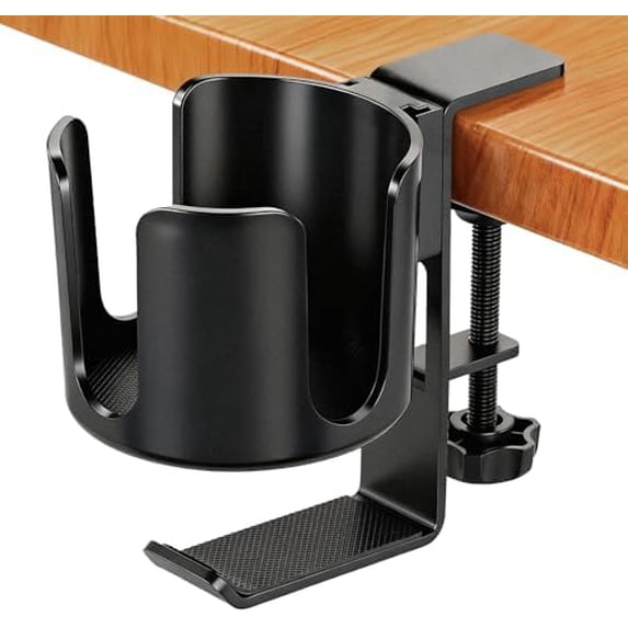 Desk Cup Holder Clamp with Headset Hook, Anti-Spill Water Bottle Stand ...