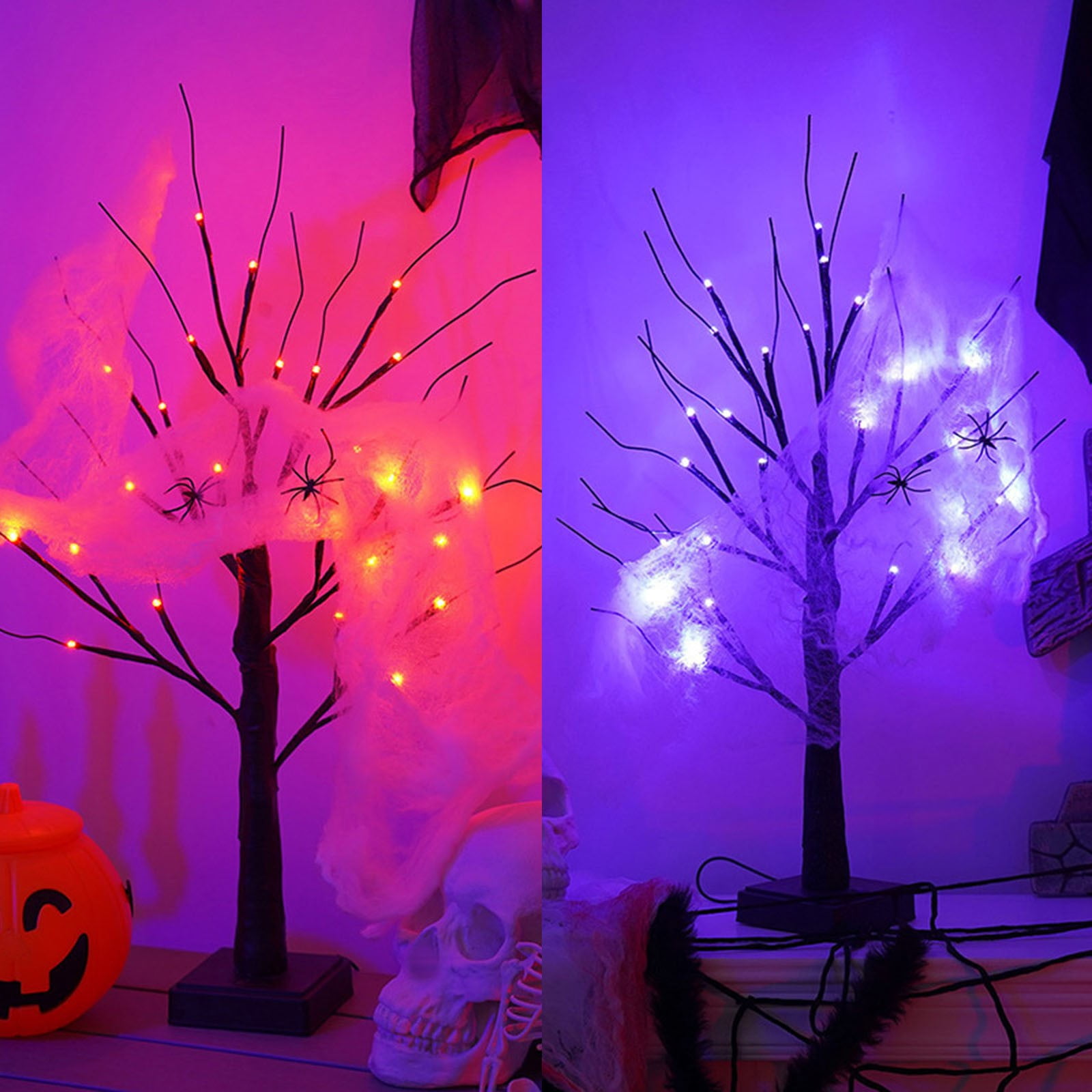 Desk Decor, Lighted Black Tree With Orange And Purple Lights Upgraded ...