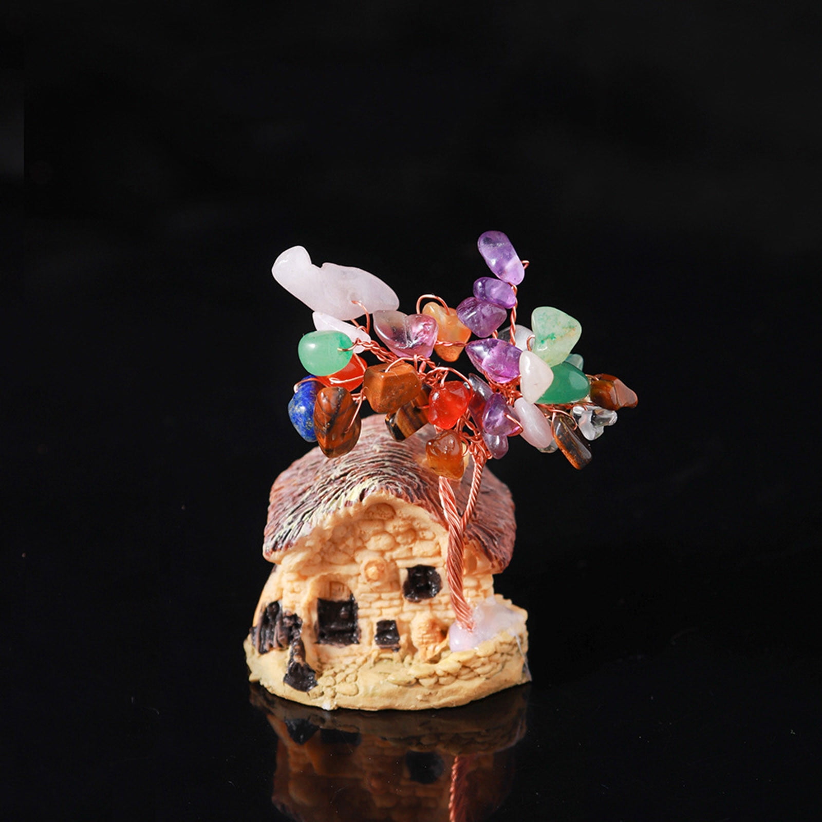 Desk Decor,Natural Crystal Gravel Colorful Hut Scenery Flower Tree ...