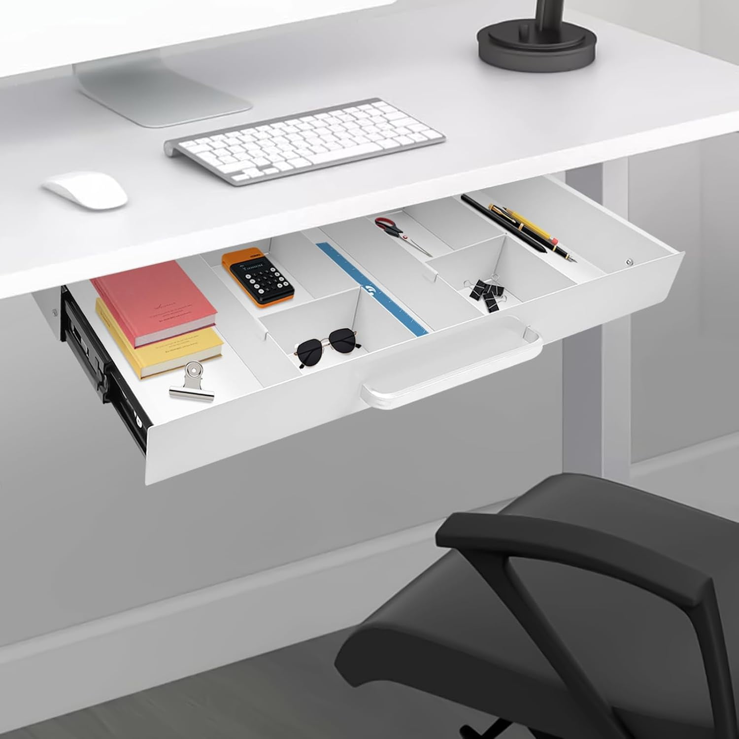 Under Desk Drawer 21.6", Pull-out Storage Organizer with Compartment ...