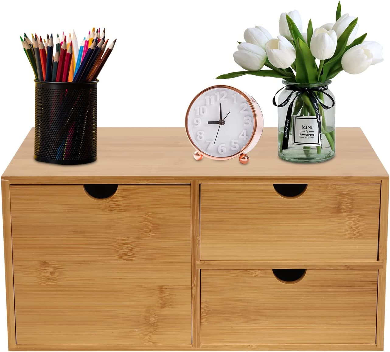 Desk Drawer Organizer with 3 Drawers, Office Desk Organizer, Bamboo ...