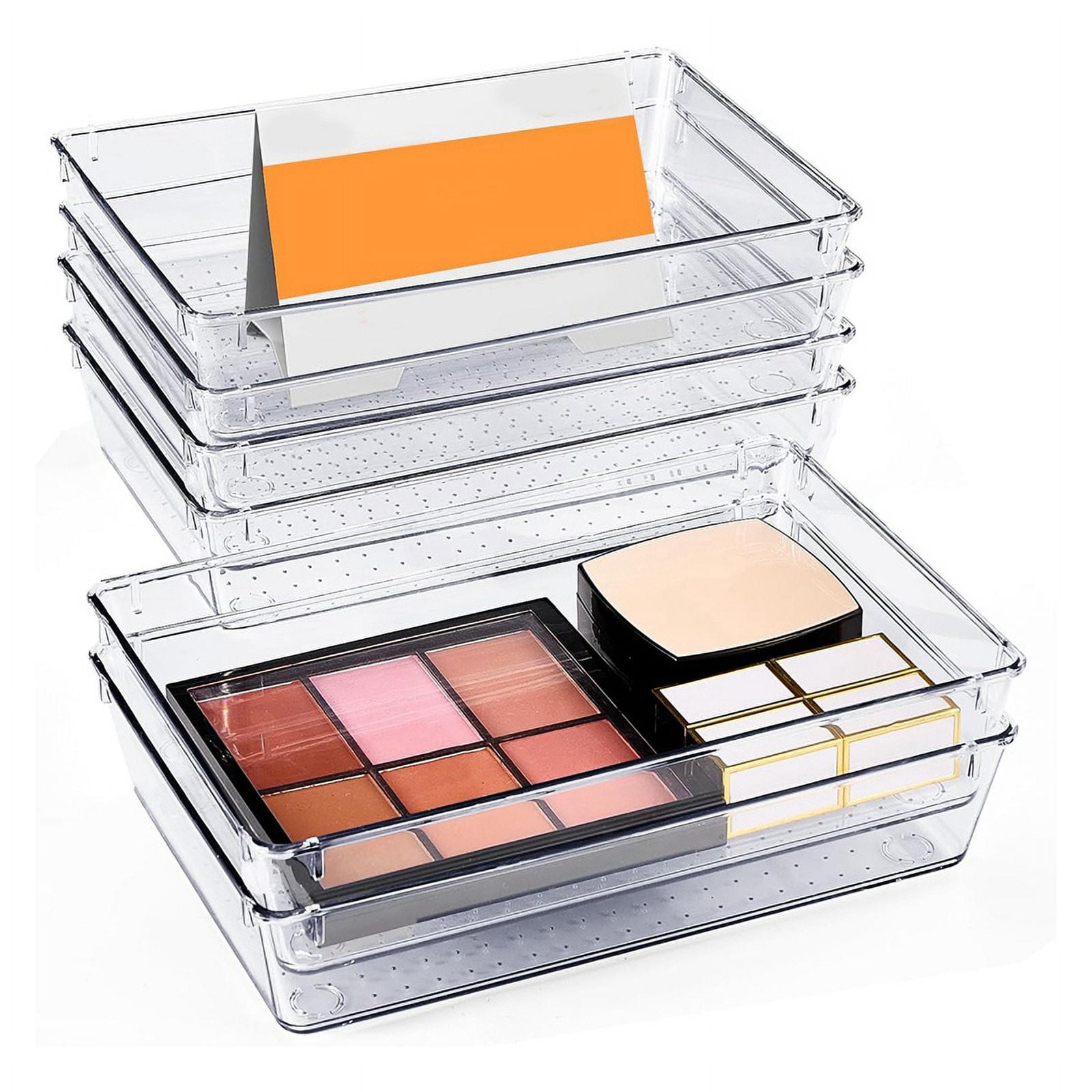 Desk Drawer Organizer Bins 6 PCS, 9X6X2In Clear Drawer Organizers with ...