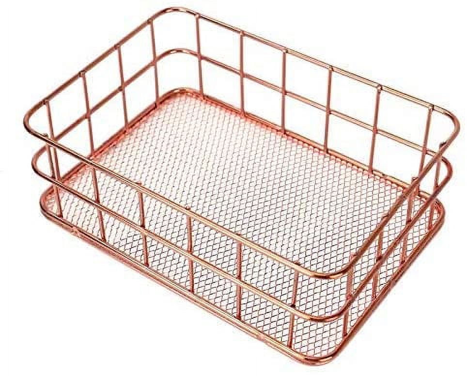 Desk Drawer Organizer Rose Gold Wire Basket Metal Mesh Holder for ...