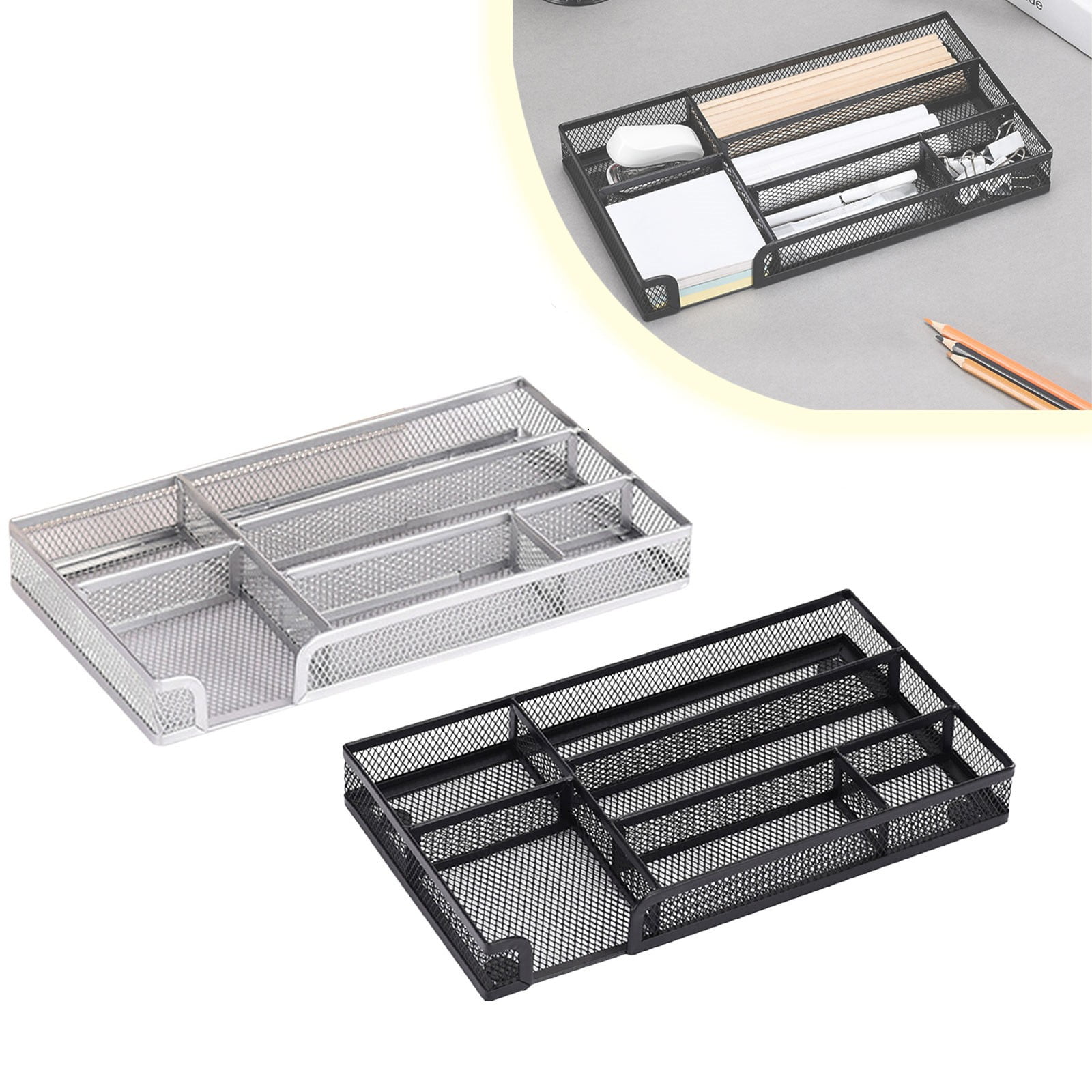 Desk Drawer Organizer, Small Metal Mesh Drawer Organizer Tray With 6 ...