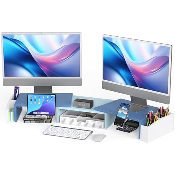 Desk Dual Monitor Stand Riser with Drawer, Blue - Walmart.com