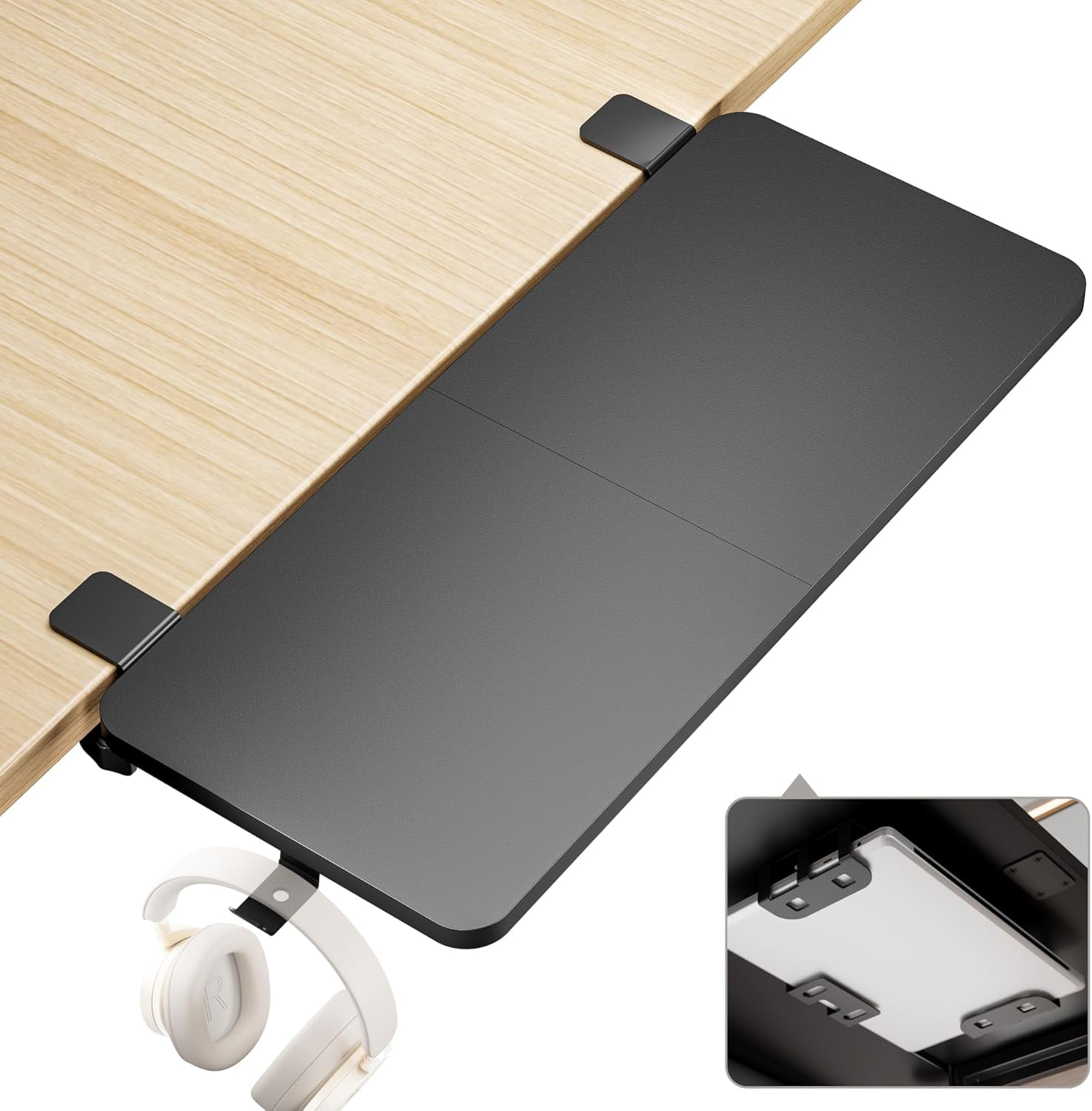 Desk Extender Tray, 28" x 12" Clamp On Desk Shelf, Desk Extension with ...