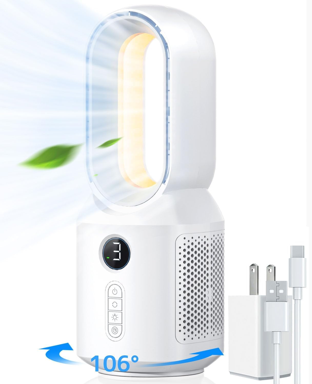 Desk Fan, 106° Oscillating Fan for Indoors,Bladeless Fan with 3 Speeds ...