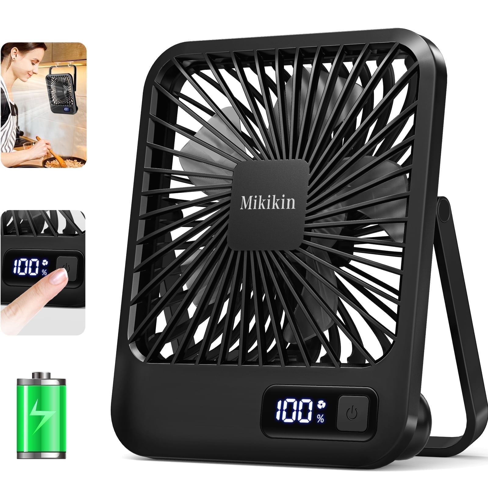 Mikikin Cordless Battery Fan, Portable USB Rechargeable Desk Fan, 5 ...